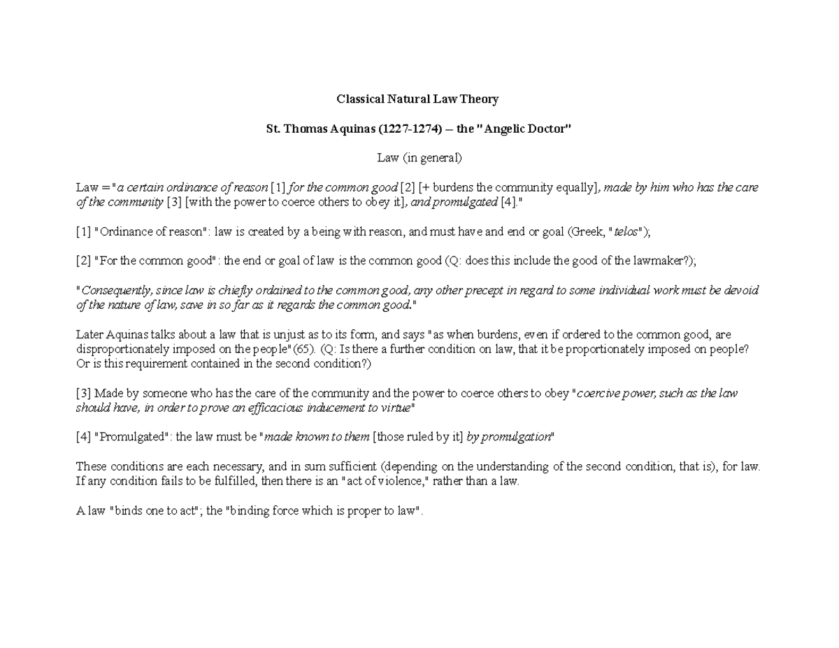 Ethics Lessons 1-4 - Classical Natural Law Theory St. Thomas Aquinas ...