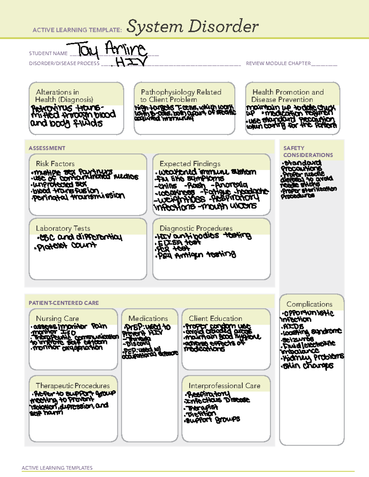 Lecture lab notes - ACTIVE LEARNING TEMPLATES System Disorder STUDENT ...