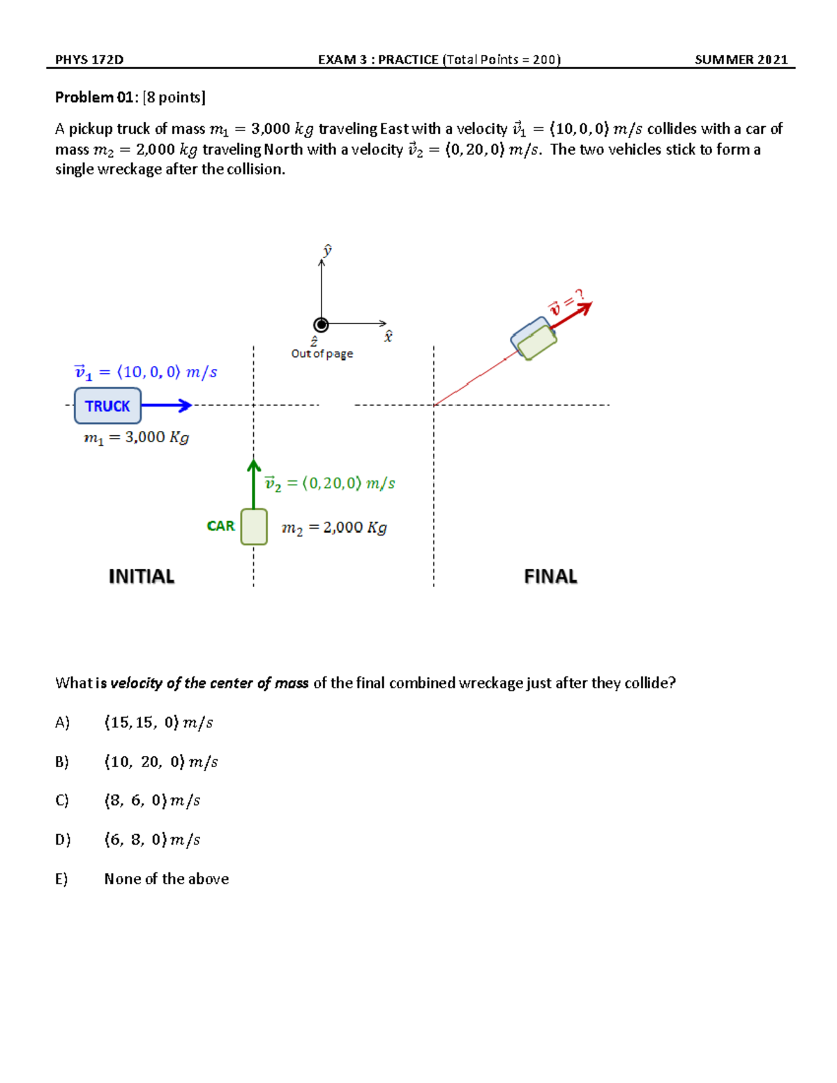 PHYS172D SU21 Exam3 Practice SUMMER 2021 - Problem 01 : [8 points] A ...