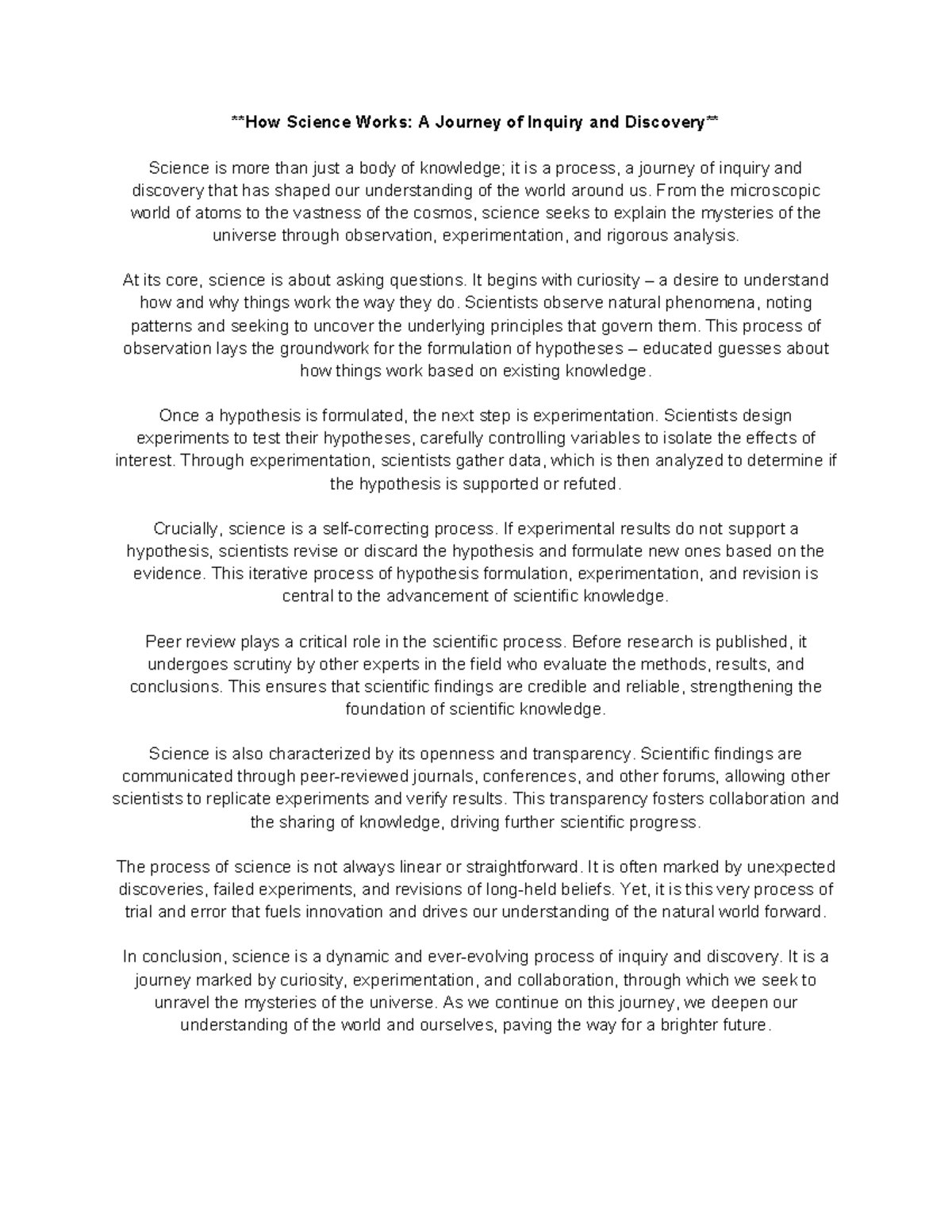 Sample Essay on How science works - How Science Works: A Journey of ...