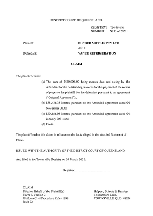 Form-2-Claim-UCPR - Civil Procedure Assignment Claim Template - SUPREME ...