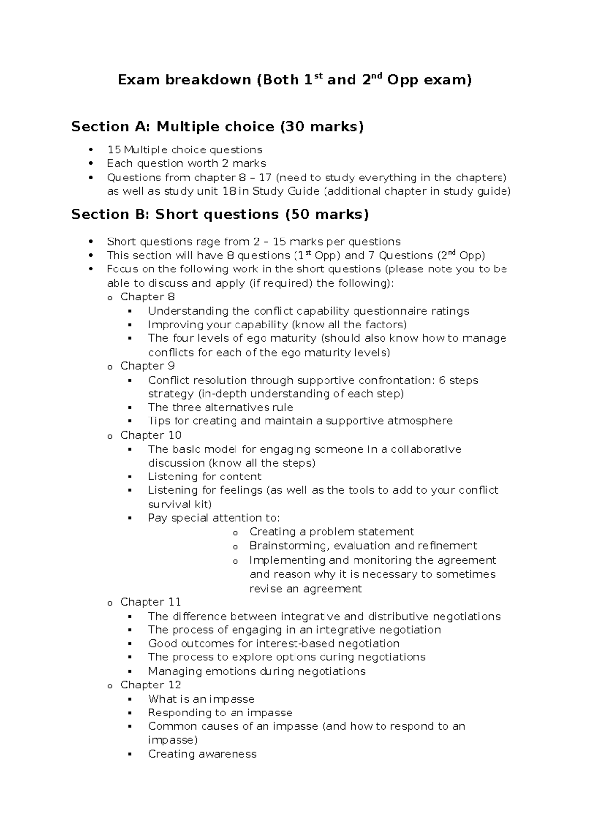 Exam breakdown - Exam guideline - Exam breakdown (Both 1st and 2nd Opp ...