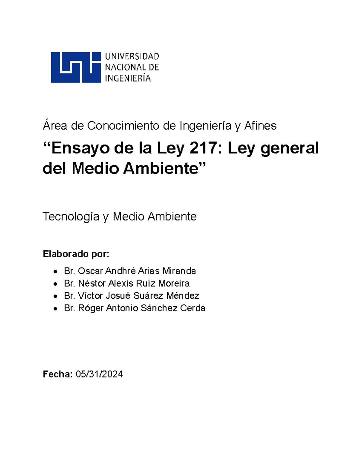 Actividad 10 Ensayo Ley 217 - Área de Conocimiento de Ingeniería y ...