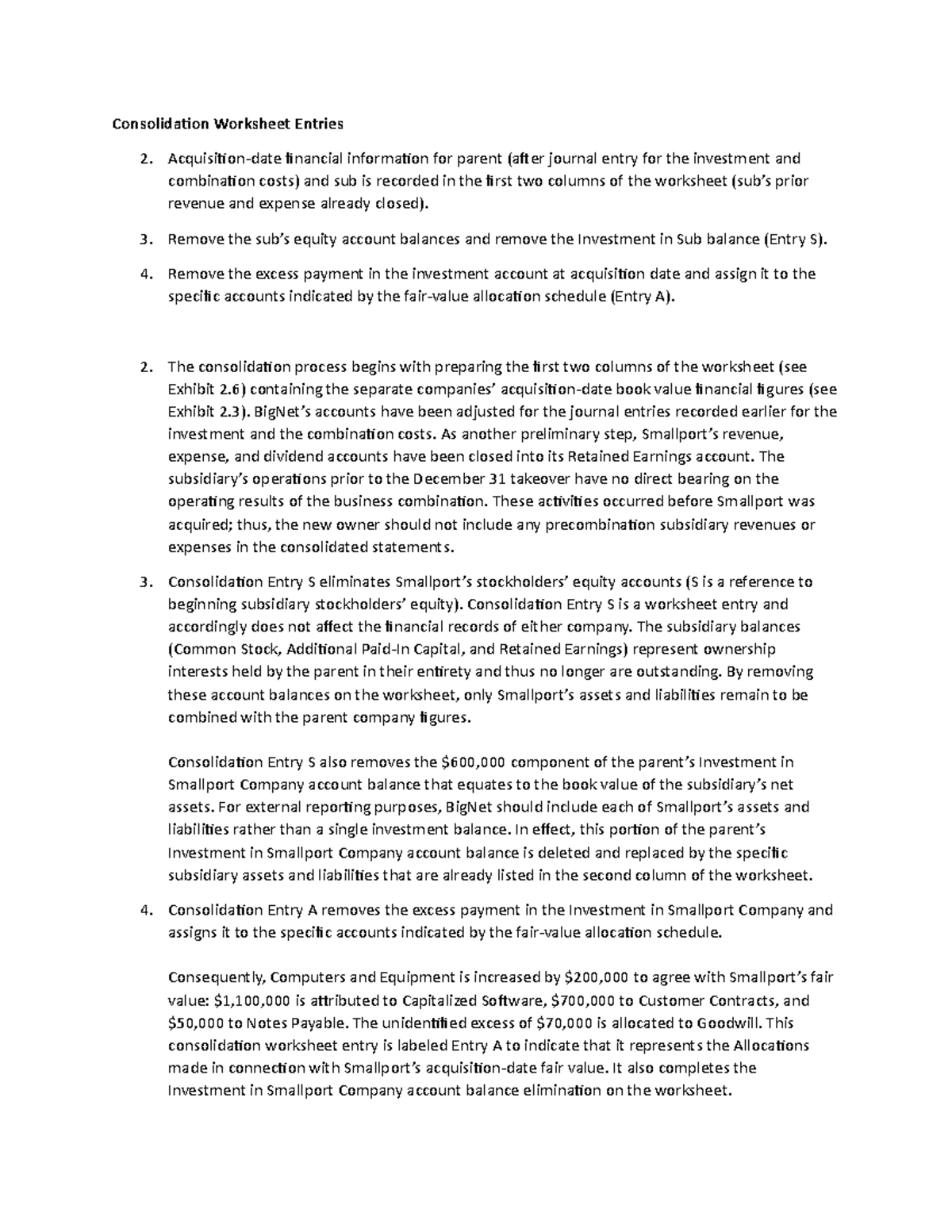 Lecture Notes 2 h - Consolidation Worksheet Entries Acquisition-date ...