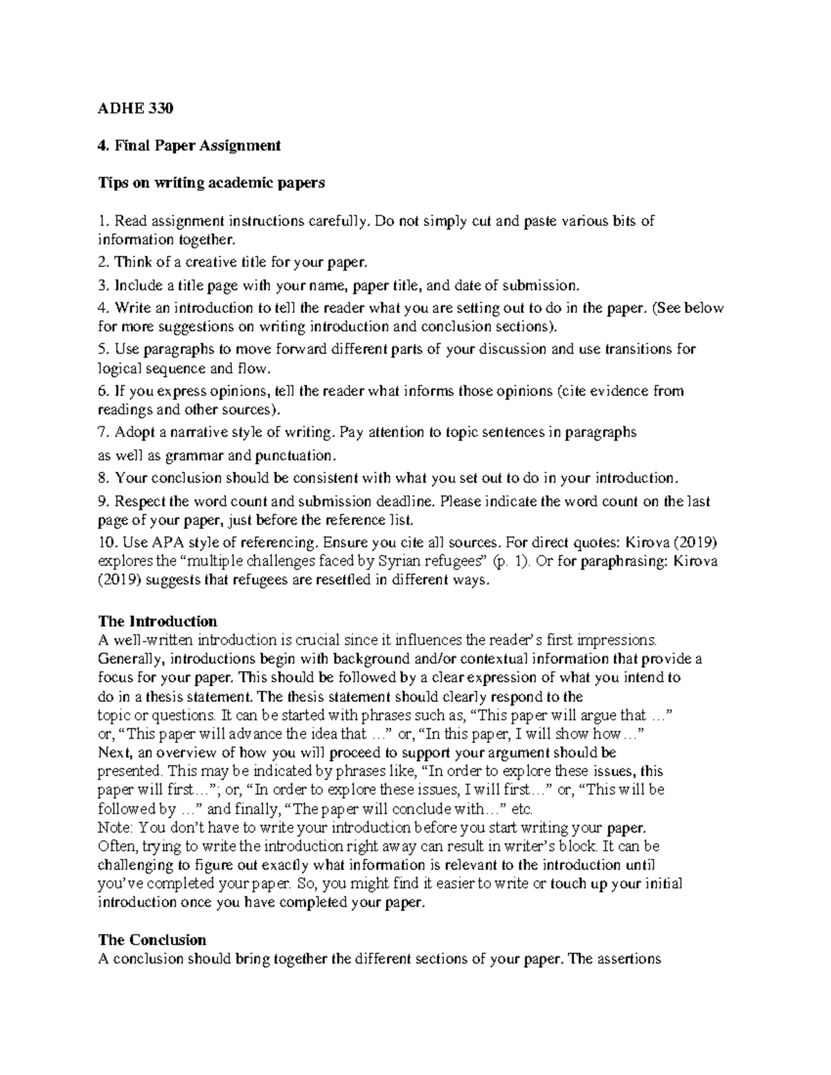 4 Final-paper-tips - paper tips - ADHE 330 - UBC - Studocu