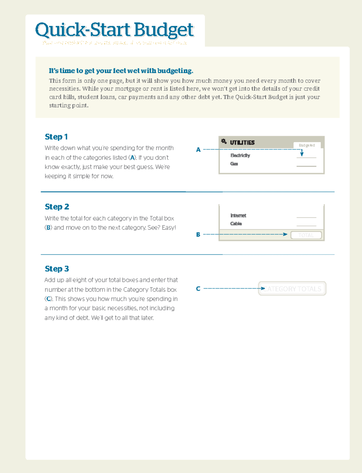 Quick start budget - Quick-Start Budget Your irst budget! It’s also the ...