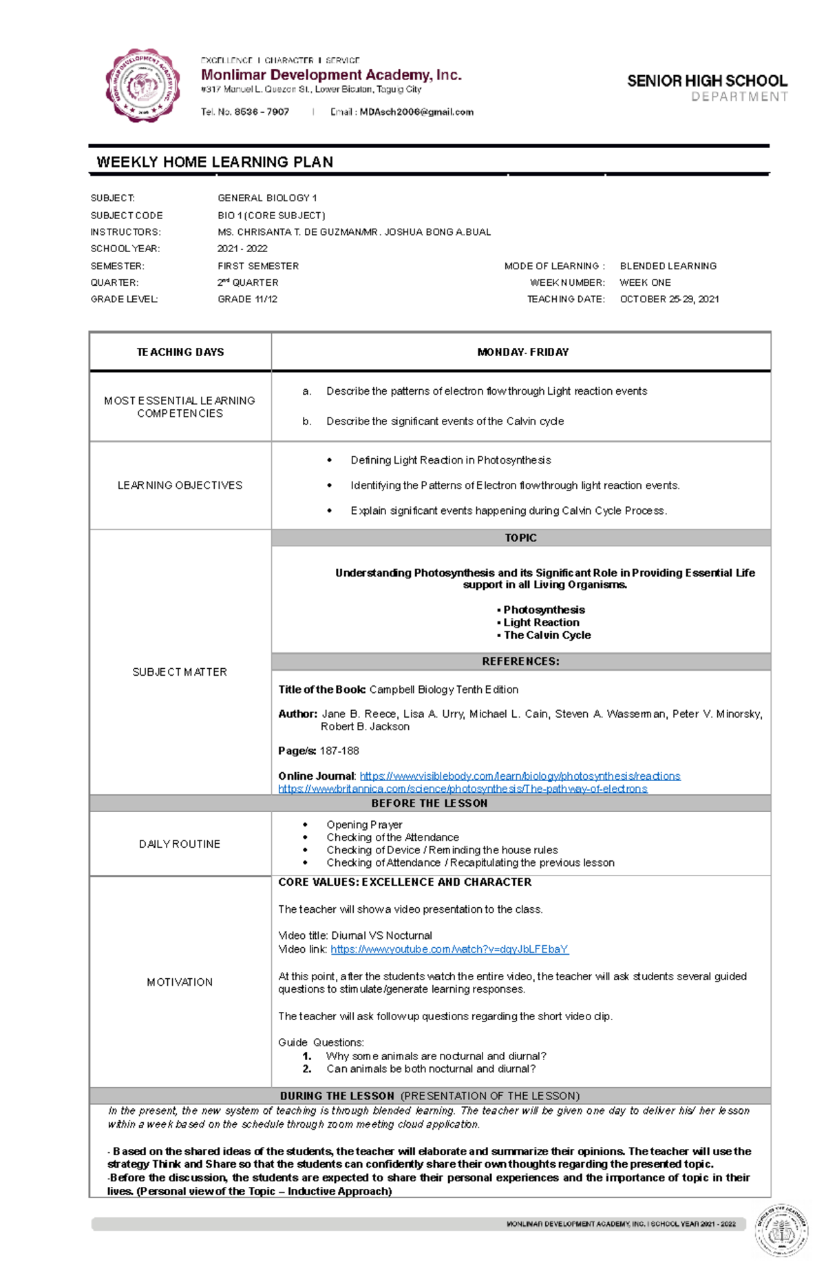 WHLP General Biology: Lesson Materials 2 - WEEKLY HOME LEARNING PLAN ...