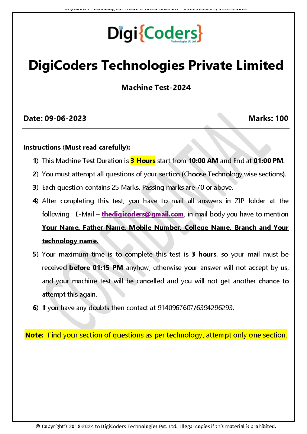 Machine Test Digi Coders 2024 - DigiCoders Technologies Private Limited ...