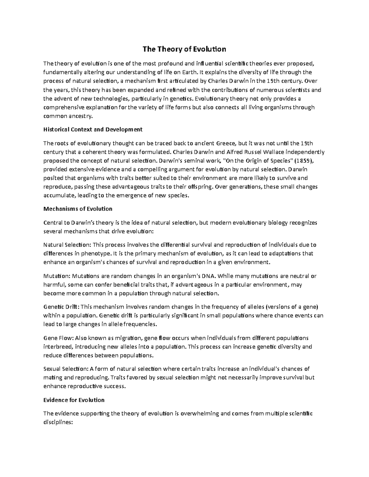The Theory of Evolution - It explains the diversity of life through the ...
