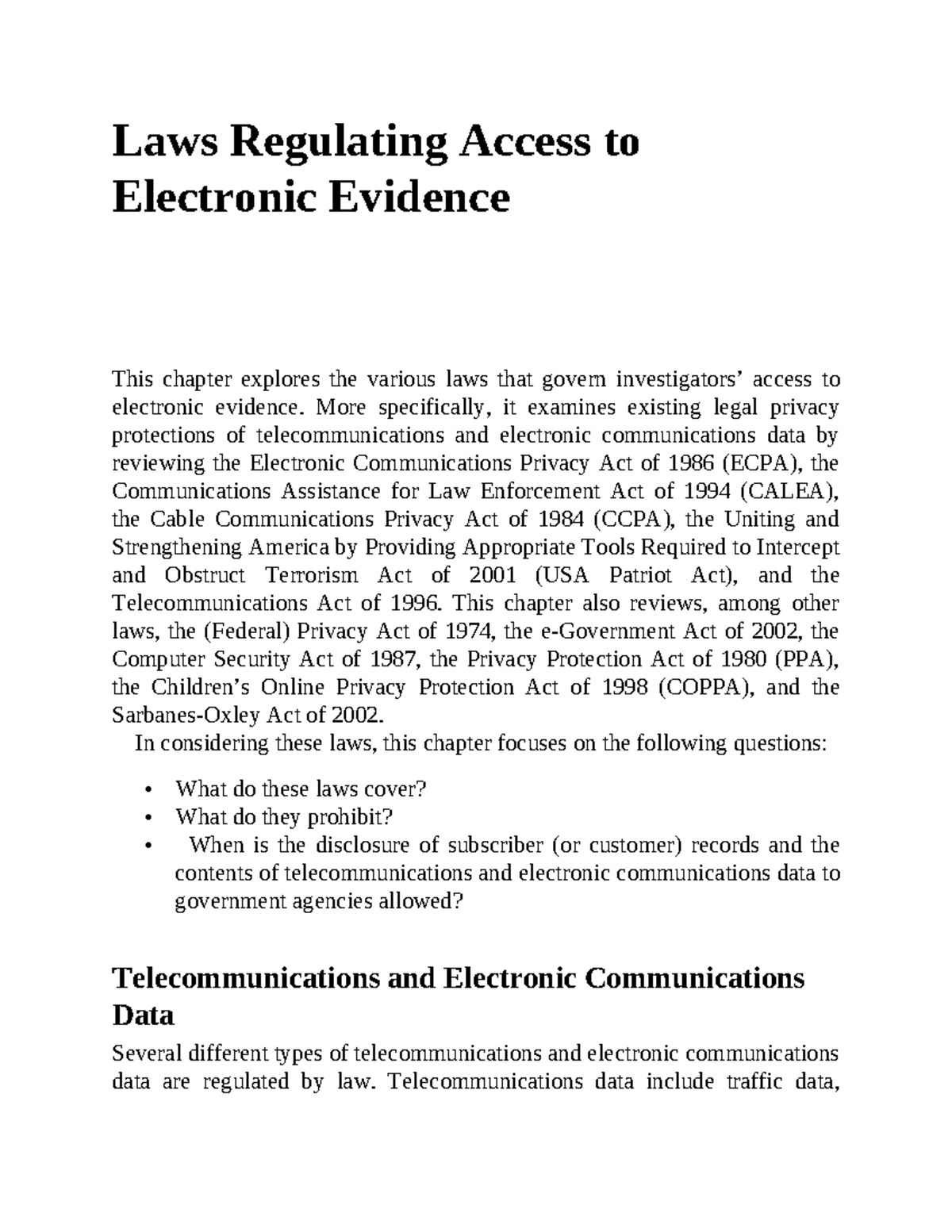 Laws Regulating Access to Electronic Device - Laws Regulating Access to ...