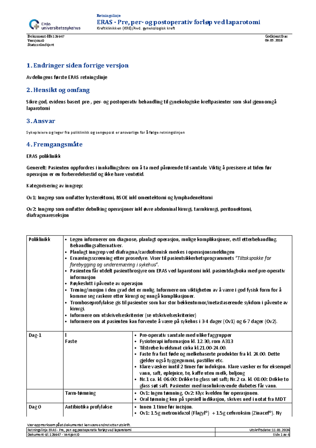 ERAS - Pre, per- og postoperativ forløp ved laparotomi - 1. Endringer ...