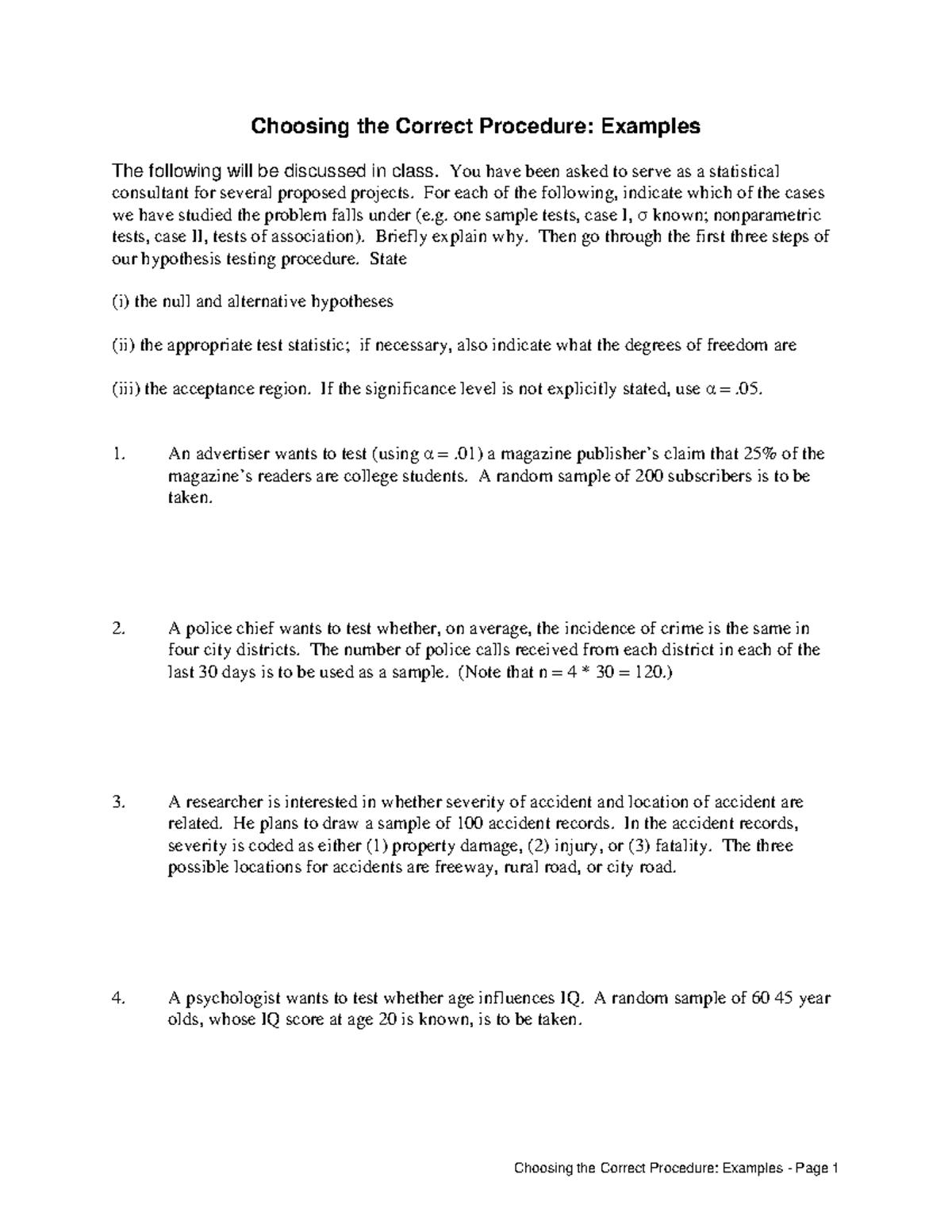 Choosing the Correct Procedure - Examples - Choosing the Correct ...