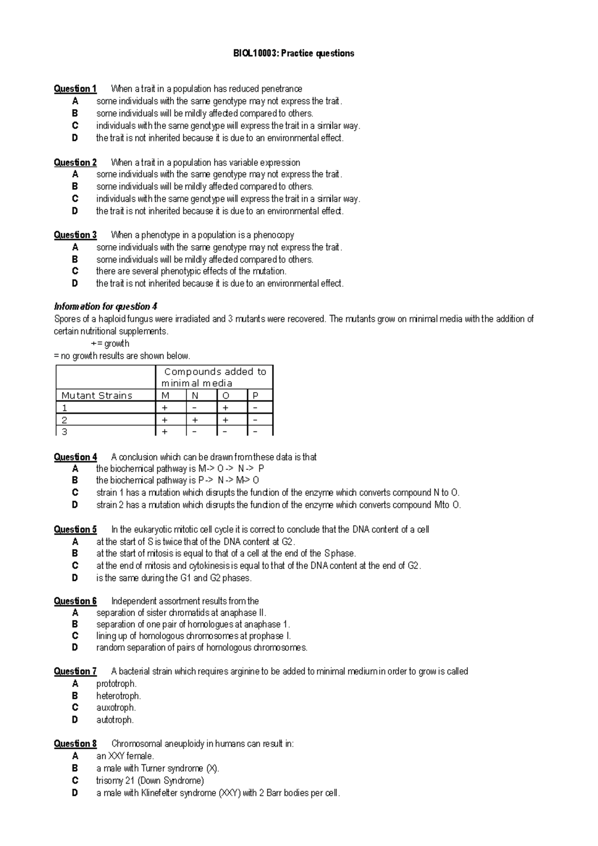 Sample/practice exam 2013, questions and answers - BIOL10003: Practice ...