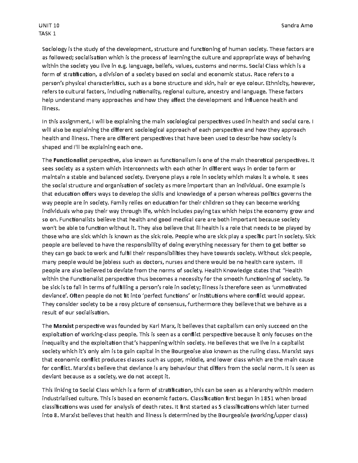 Sociological Perspectives - TASK 1 Sociology is the study of the ...