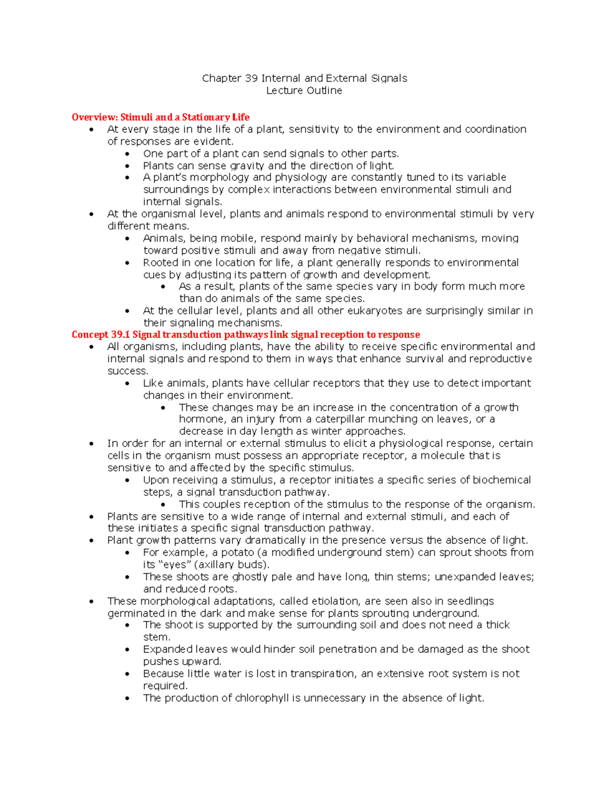 Biology Chapter 39 - Internal and External Signals - Chapter 39 ...