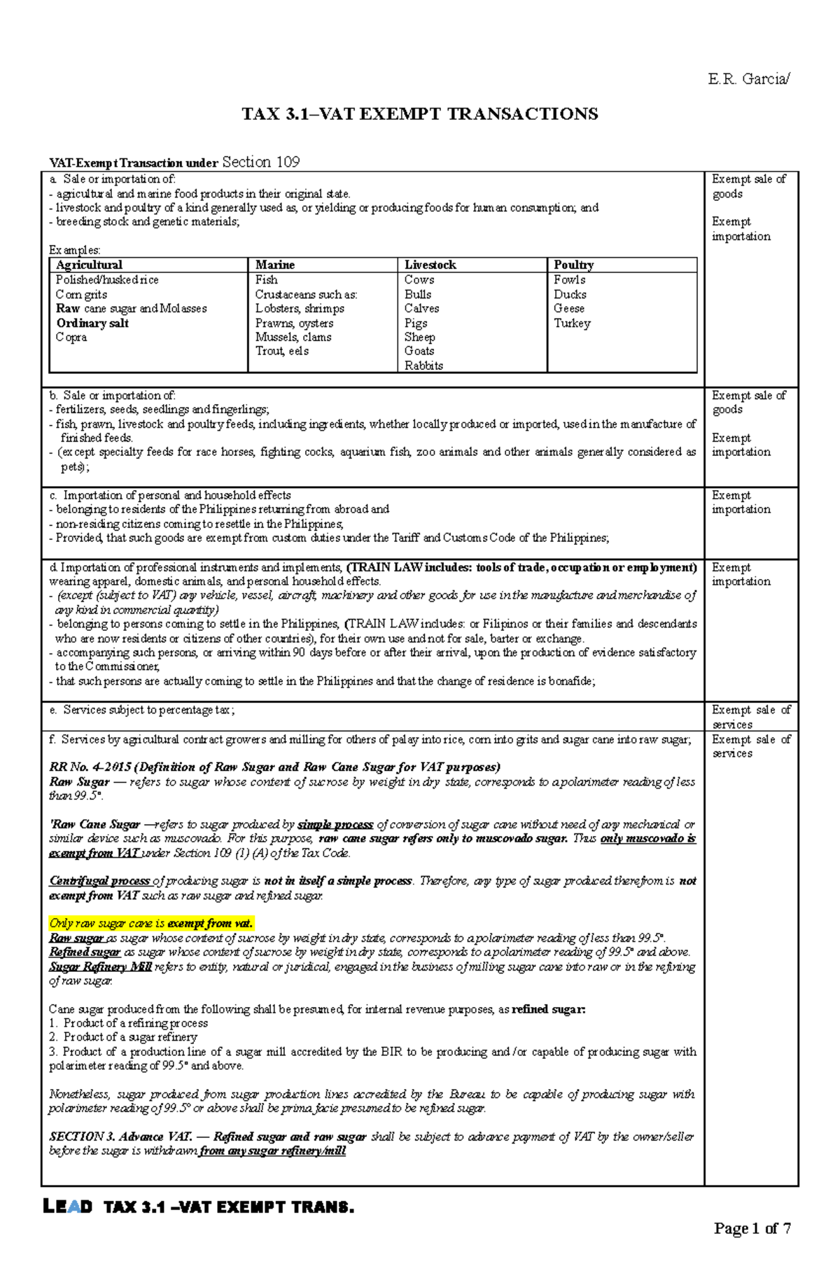 ERG-TAX-3 - ERG-TAX 3.1 VAT Exempt Transactions. Practical questions ...