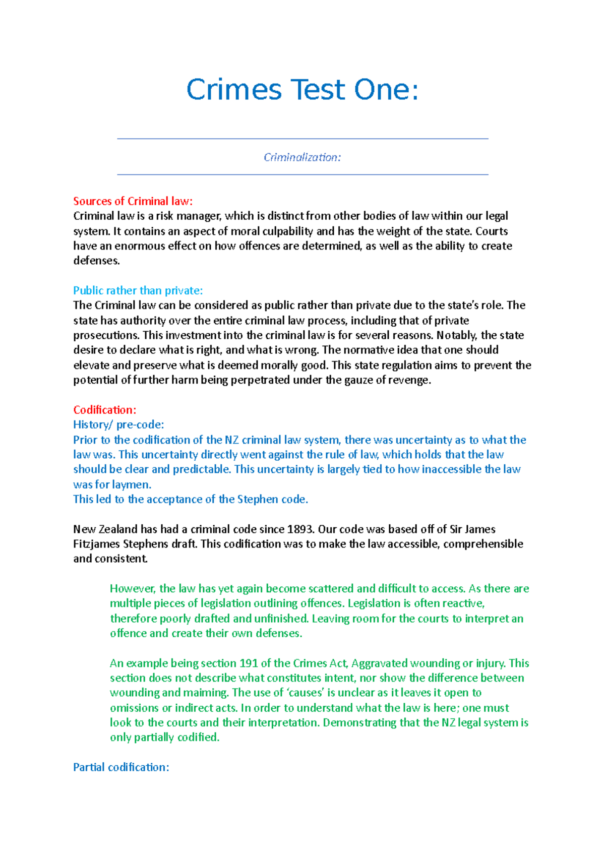 Crimes Cheat Sheet, Actus reas - Crimes Test One: Criminalization ...