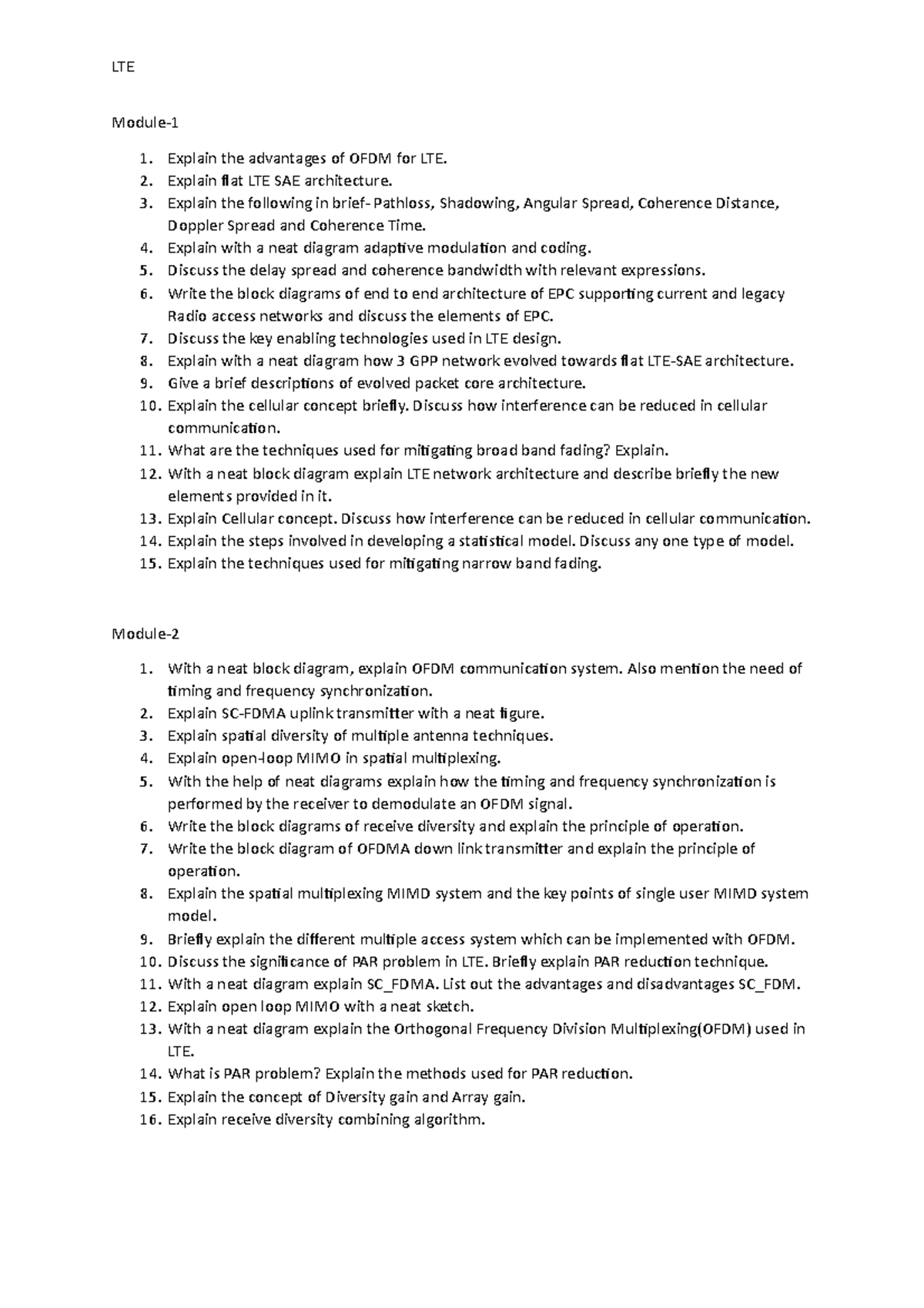 Wireless Communication and 4G LTE Networks Question Bank - LTE Module ...