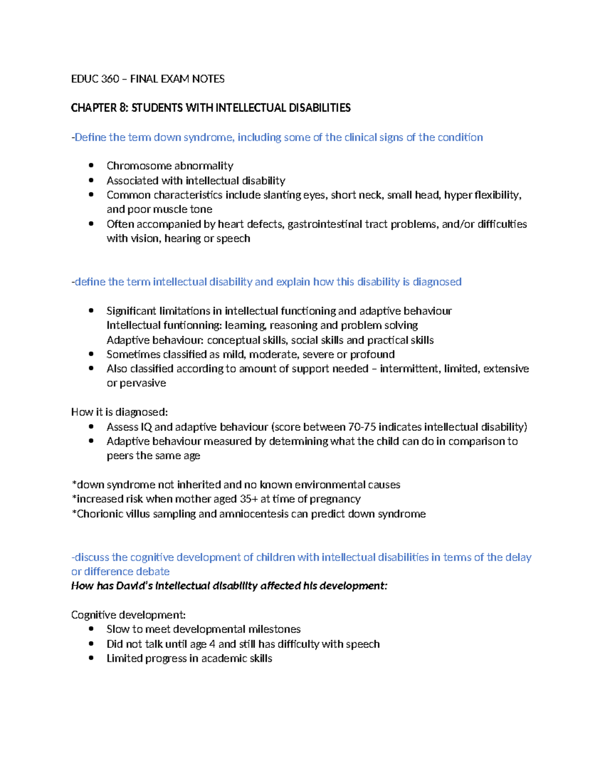 EDUC 360 test 2 - EDUC 360 – FINAL EXAM NOTES CHAPTER 8: STUDENTS WITH ...