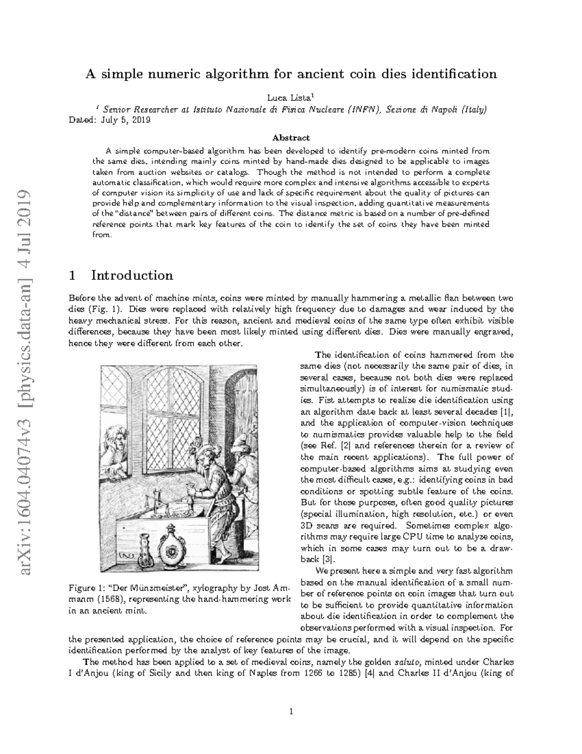 3 A Simple Numeric Algorithm For Ancient Coin Dies Identification