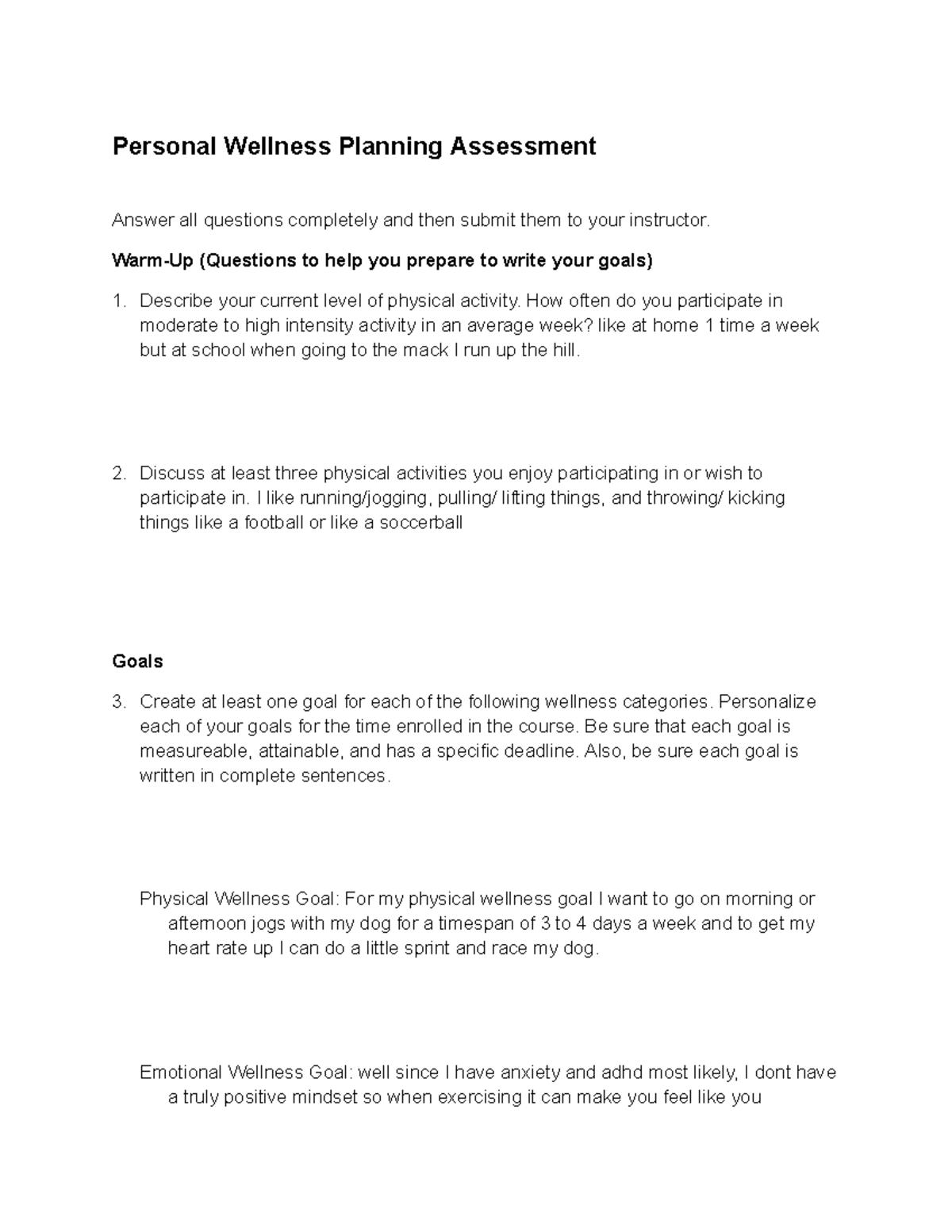Copy of 1.05 wellness plan - Personal Wellness Planning Assessment ...