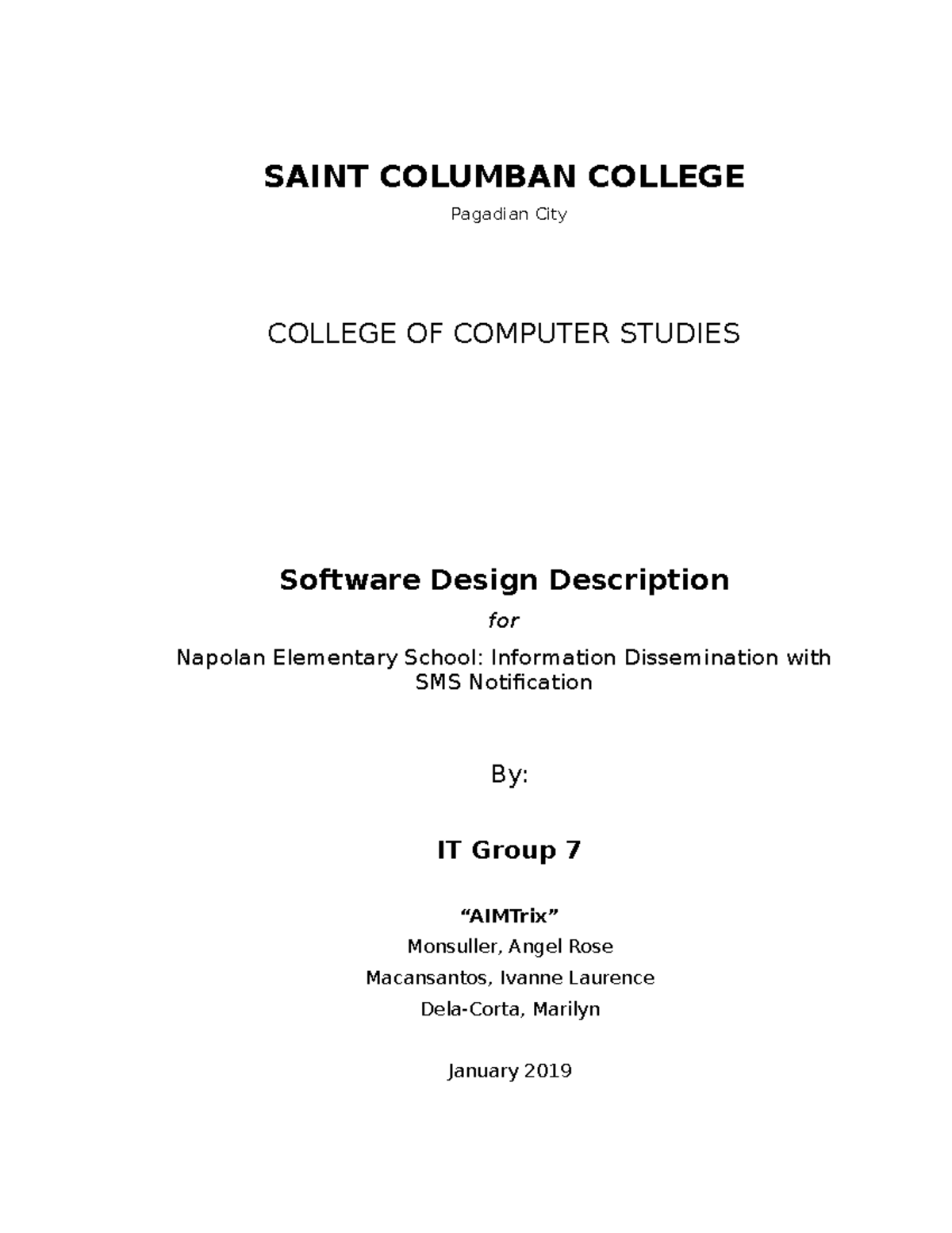 SDD-AIMTrix-Capstone - SAINT COLUMBAN COLLEGE Pagadian City COLLEGE OF ...