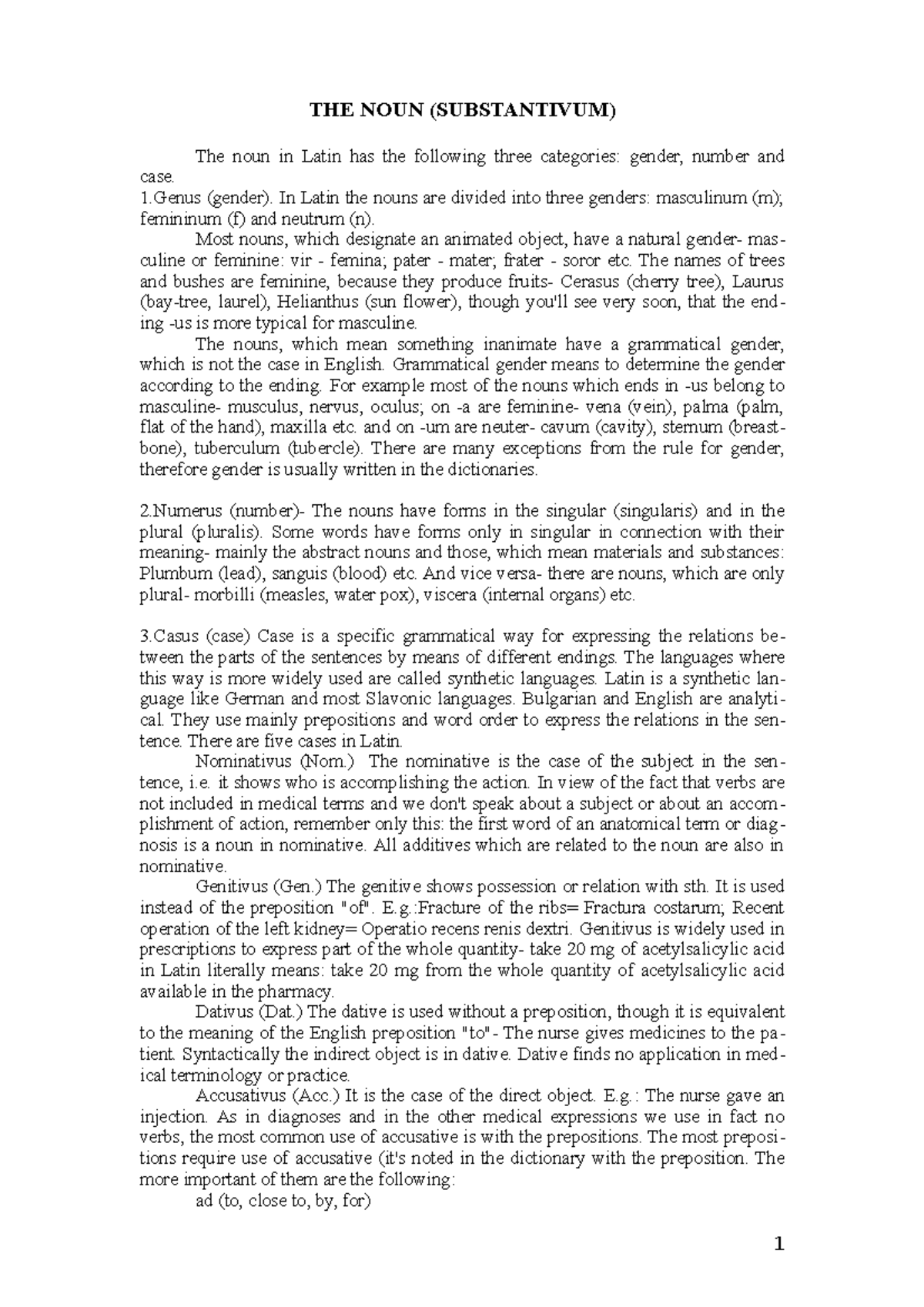 Latin 2 practical lab lesson - THE NOUN (SUBSTANTIVUM) The noun in ...