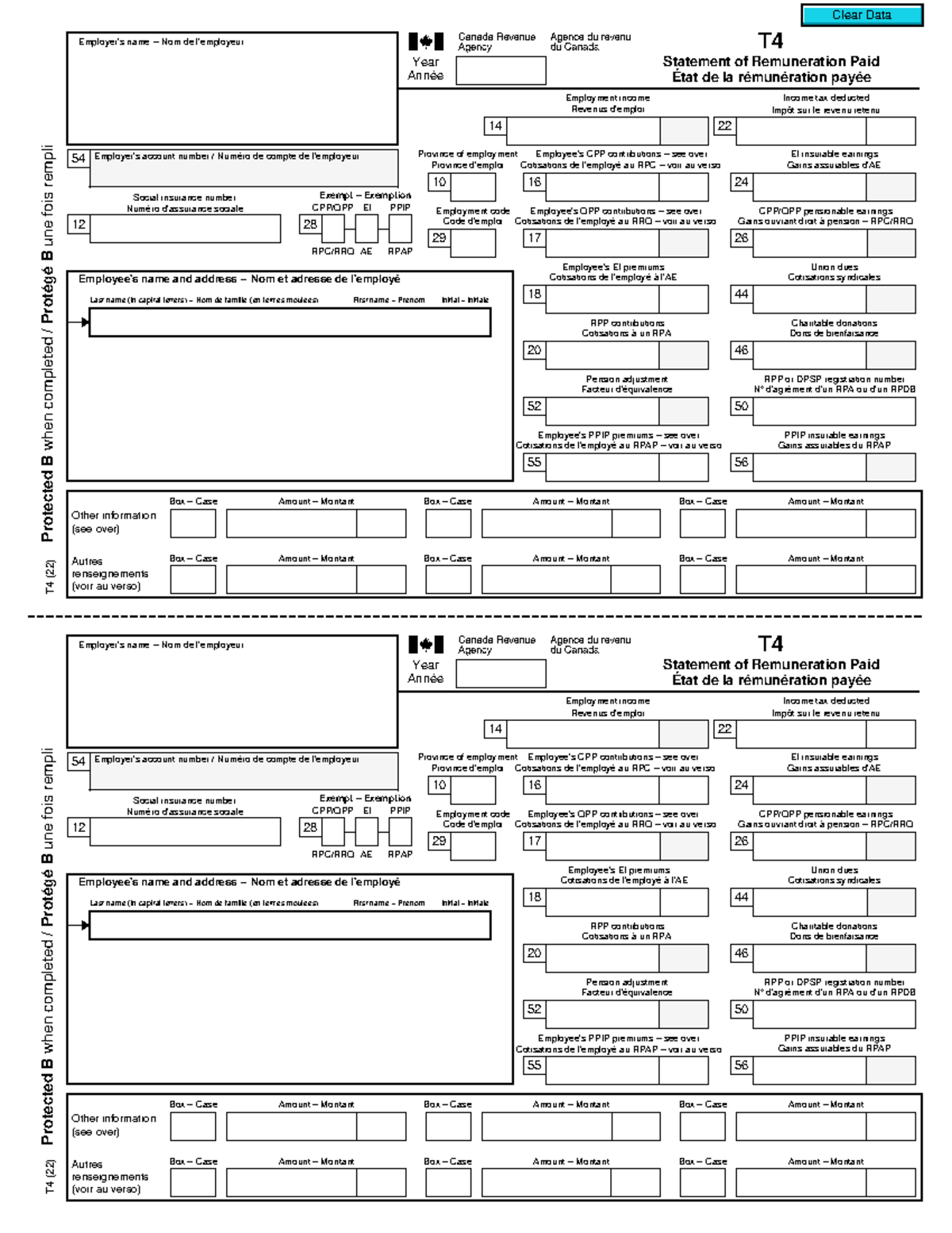 T4-fill-22e - tax slip - T Statement of Remuneration Paid État de la ...