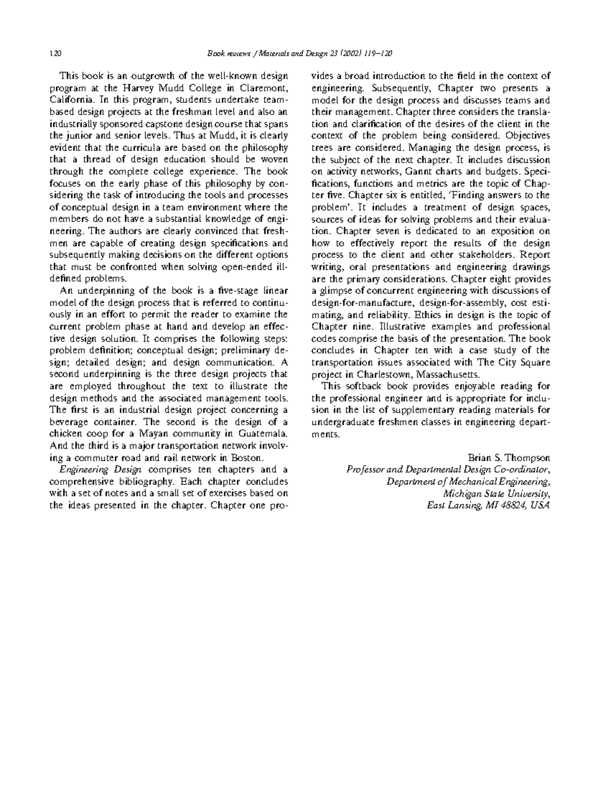 Engineering design a project based intro - 120 Book re iews Materials ...