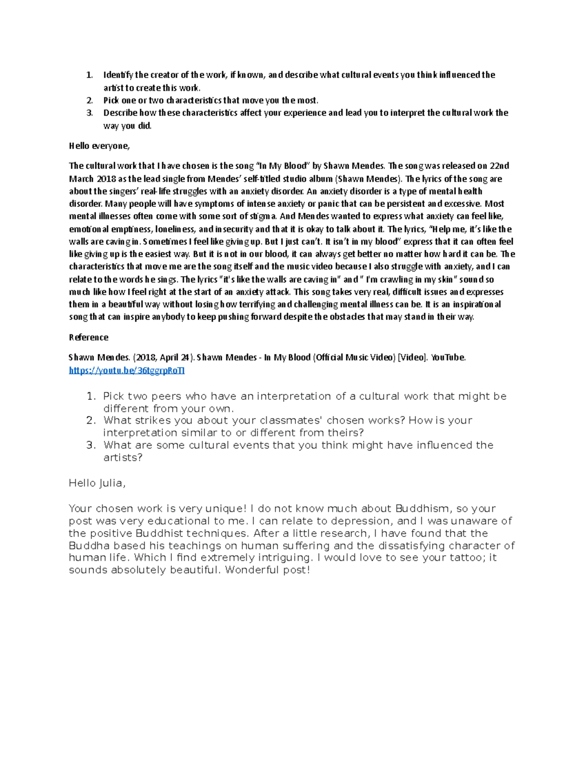 Discussion 2-1 - Identify the creator of the work, if known, and ...