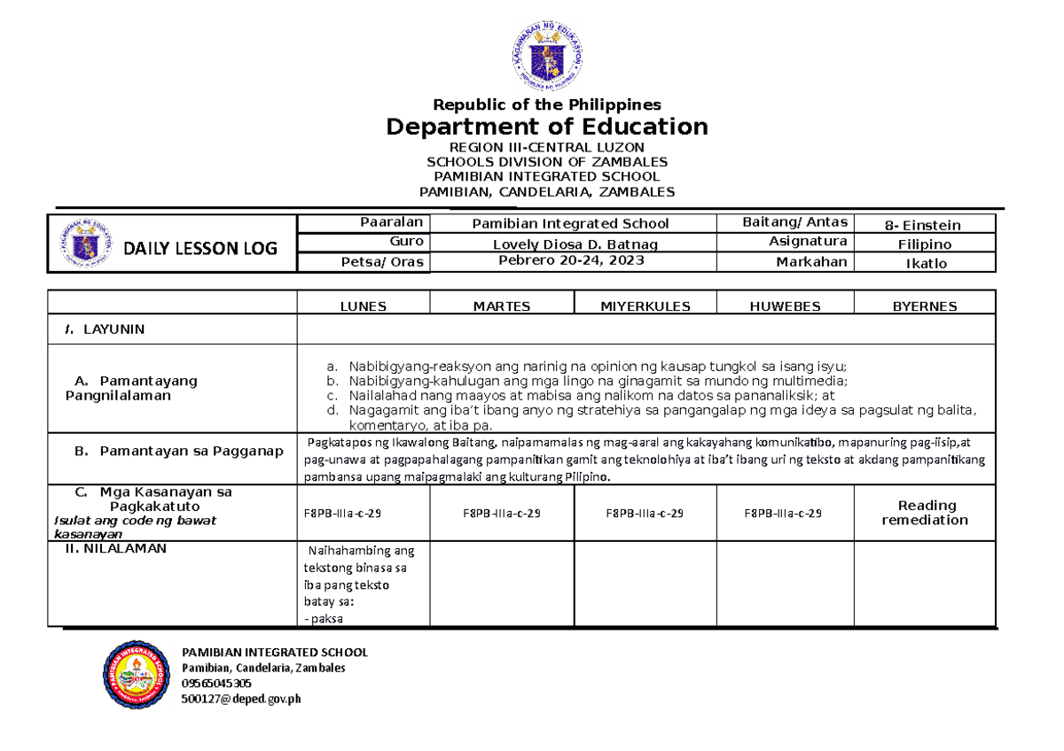 lesson plan sample - Department of Education REGION III-CENTRAL LUZON ...
