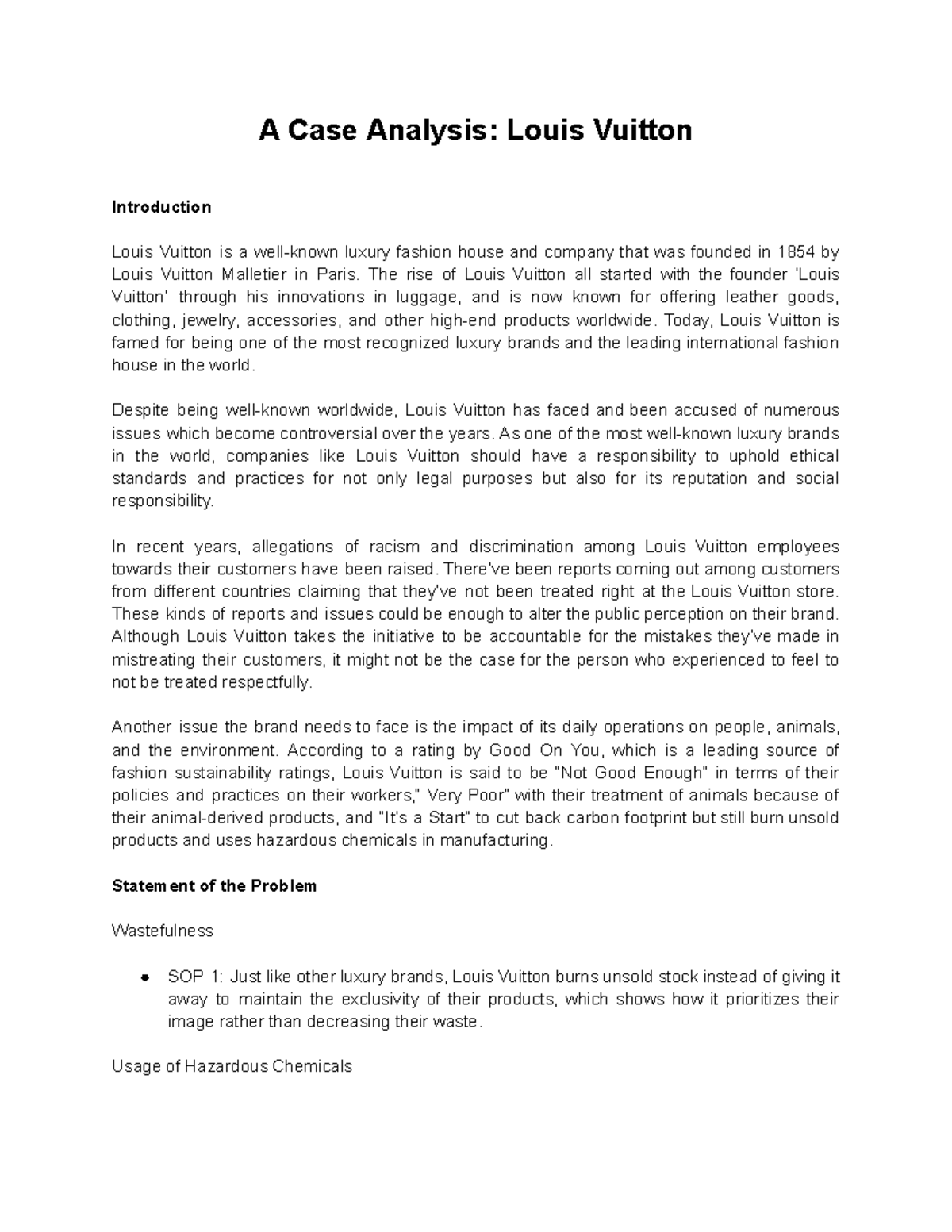 Case Analysis Louis Vuitton - A Case Analysis: Louis Vuitton ...