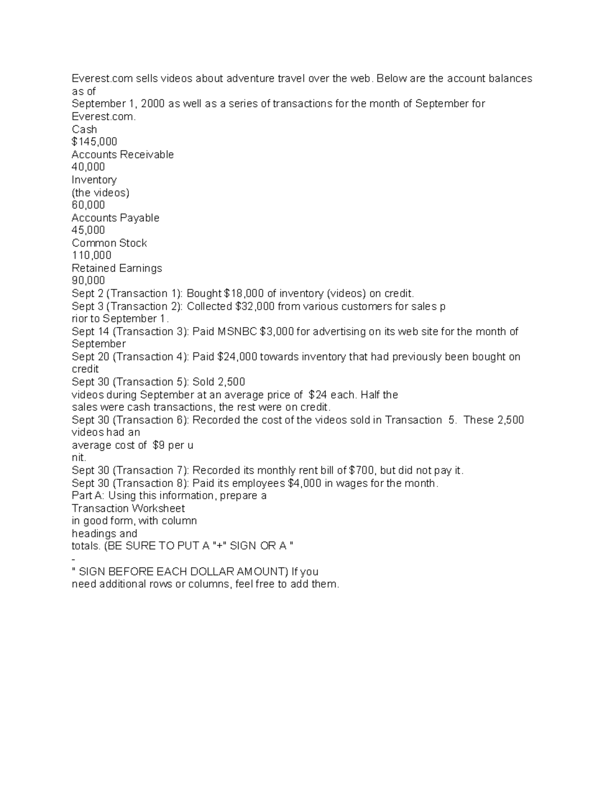 FAR Practice transaction worksheet - Everest sells videos about adventure travel over the web ...