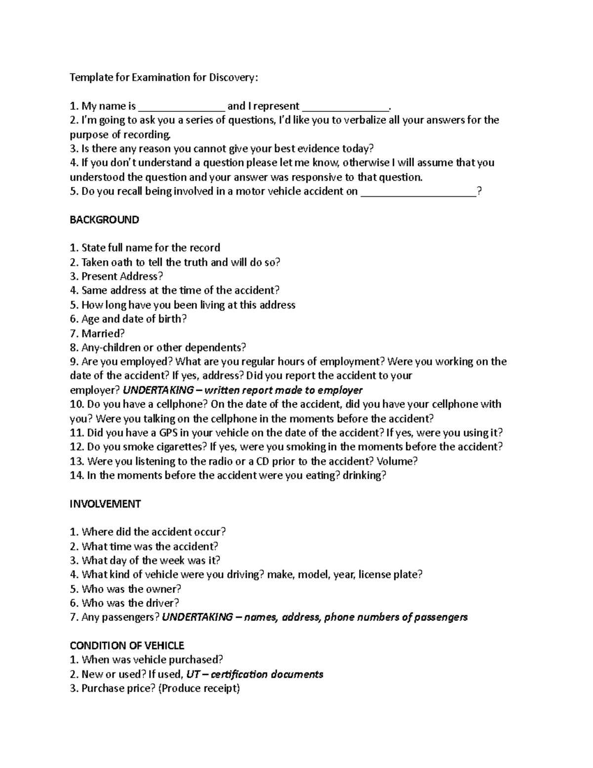 Examination for Discovery Template - Template for Examination for ...