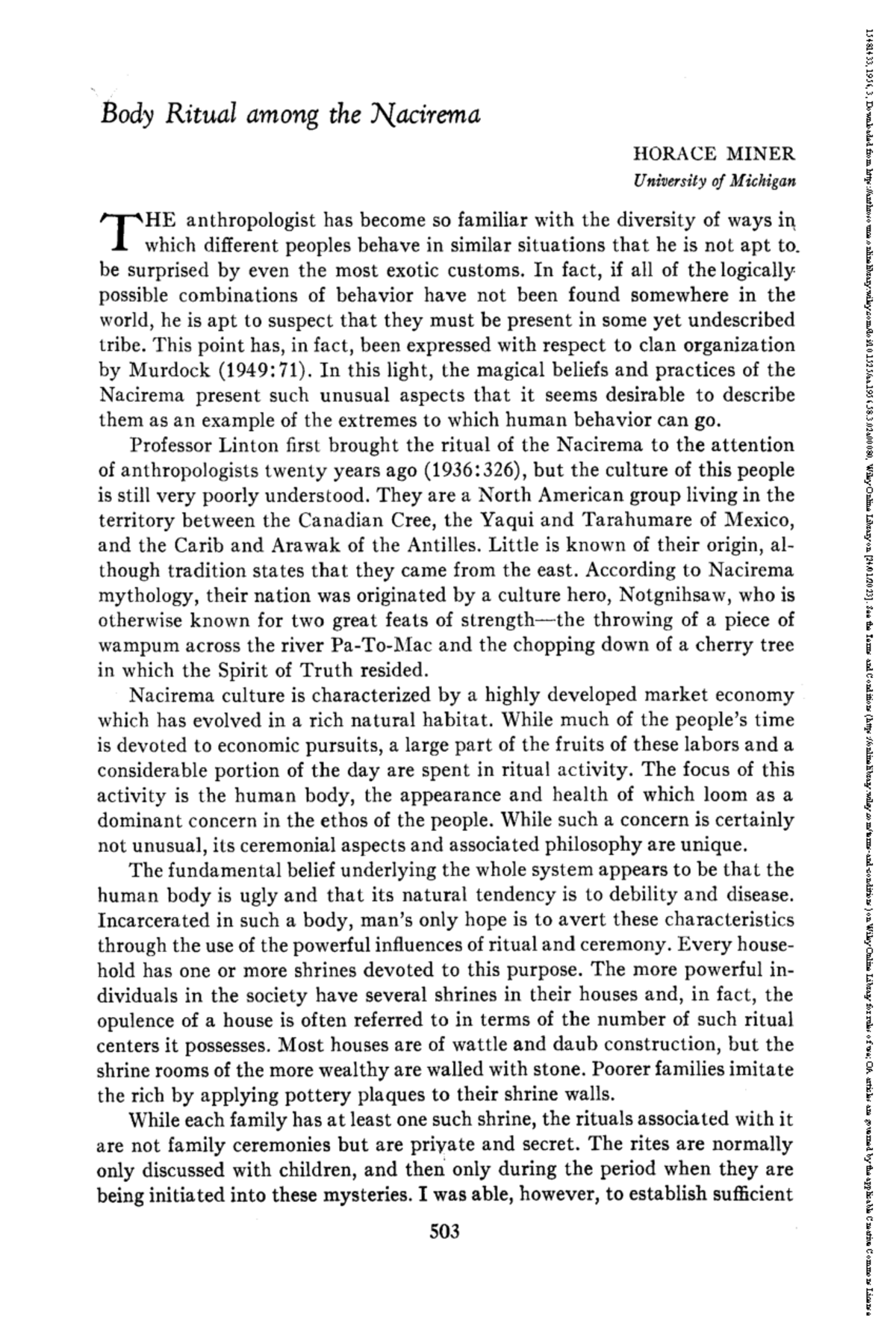 Body Ritual among the Nacirema - Body Ritual among the Nacirema HORACE ...