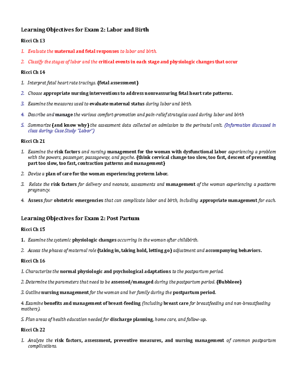 Exam 2 SLOs - Pregnancy exam SLOS - Learning Objectives for Exam 2 ...