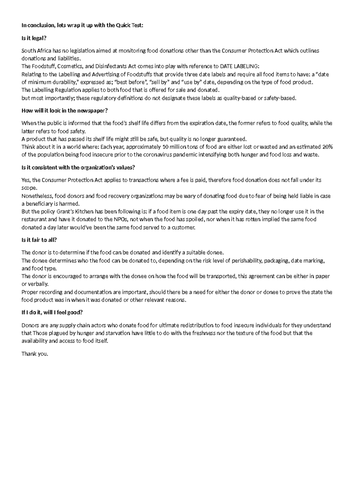 Quick Test - Summary Governance & Control 3AB - In conclusion, lets ...