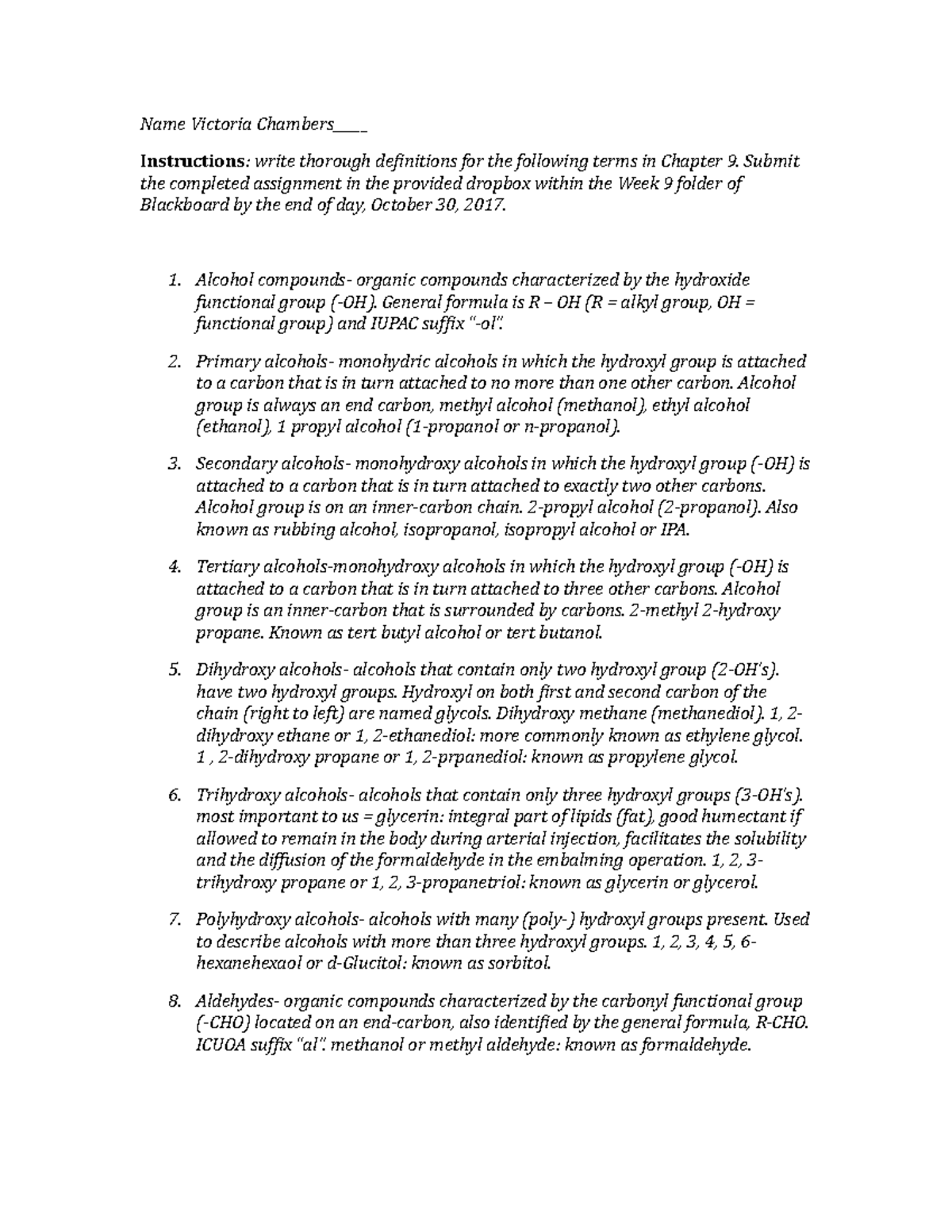 Alcohol class activity - Name Victoria Chambers_____ Instructions ...