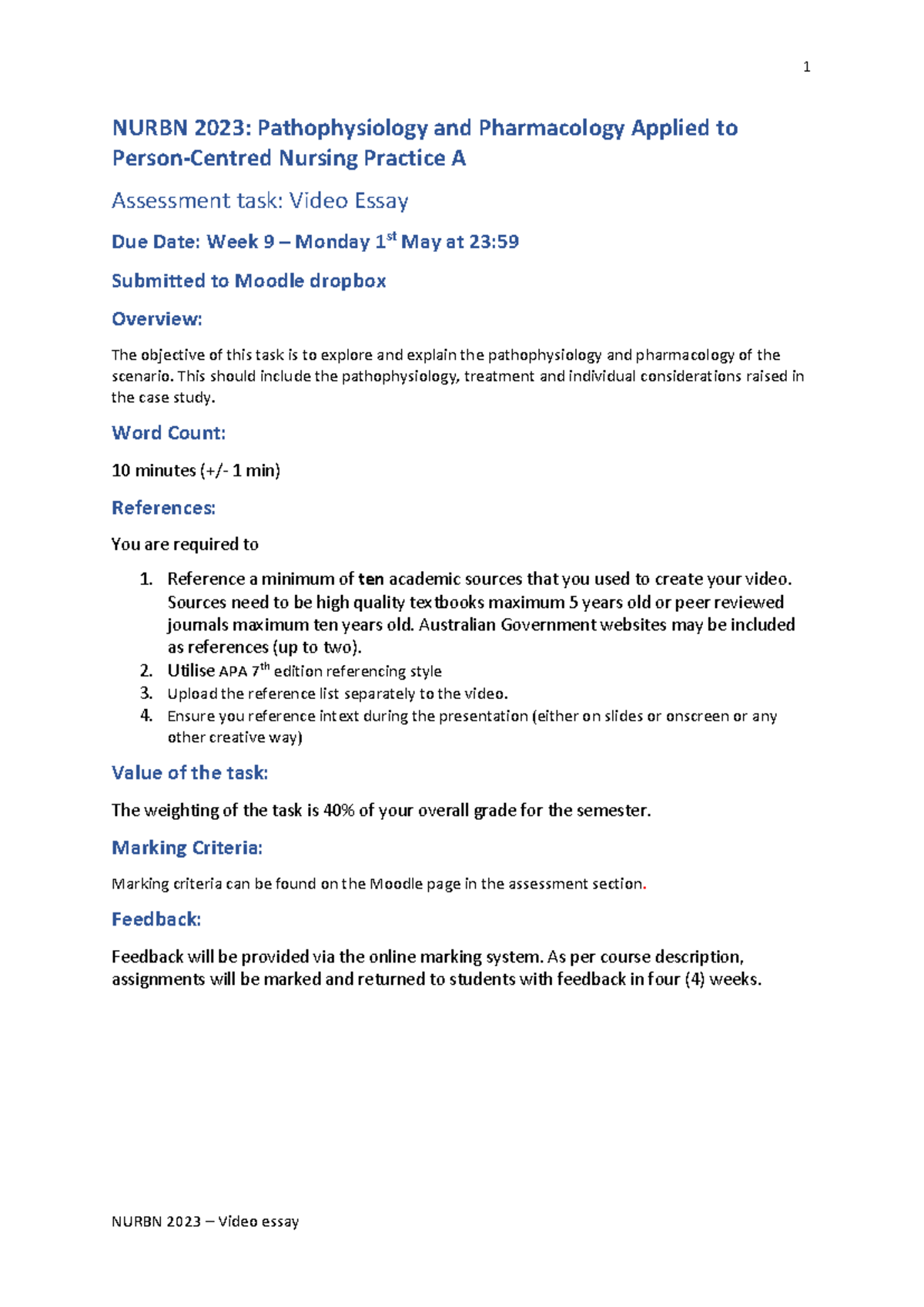 Assessment task 2 - Final copy2 - NURBN 2023: Pathophysiology and ...