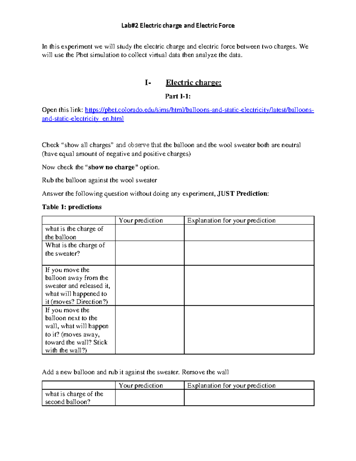 Lab#2 - Electric charge and Electric force - In this experiment we will ...