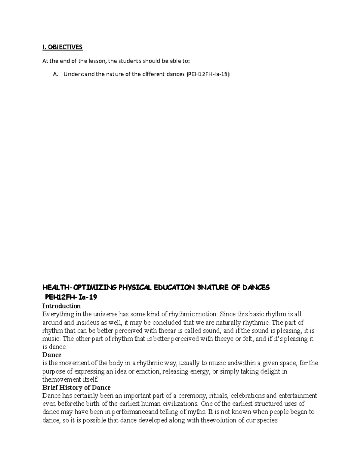 Module 1 k12 - k11 - I. OBJECTIVES At the end of the lesson, the ...