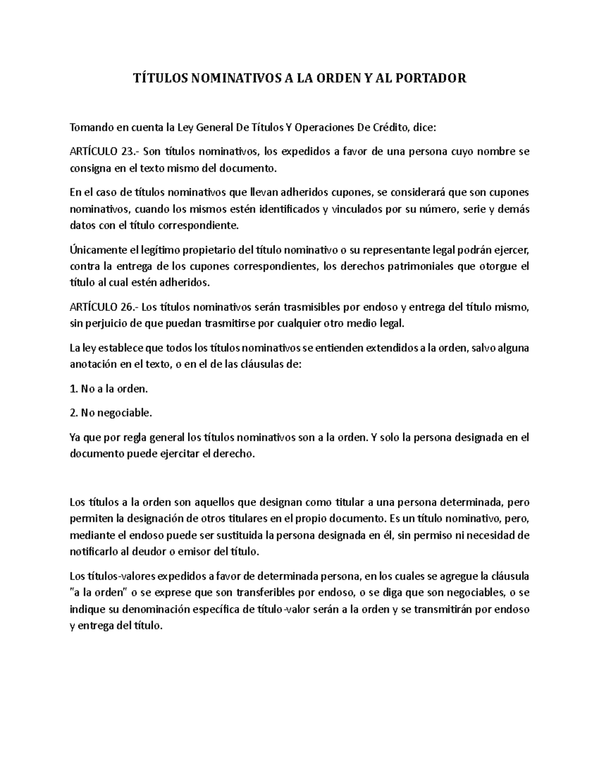 Títulos Nominativos A LA Orden Y AL Portador - TÍTULOS NOMINATIVOS A LA ORDEN Y AL PORTADOR ...