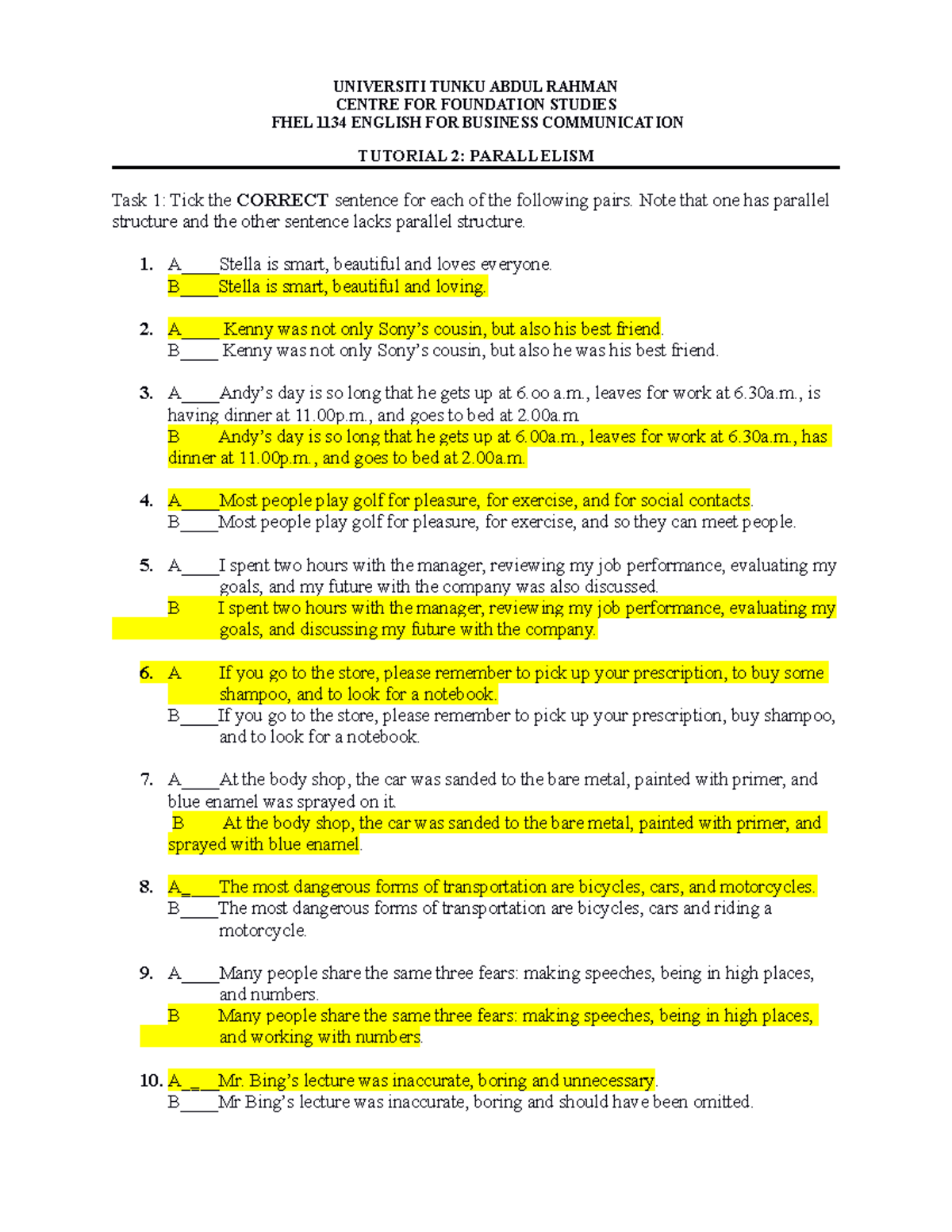 Tutorial 2 Parallelism Answer - UNIVERSITI TUNKU ABDUL RAHMAN CENTRE ...