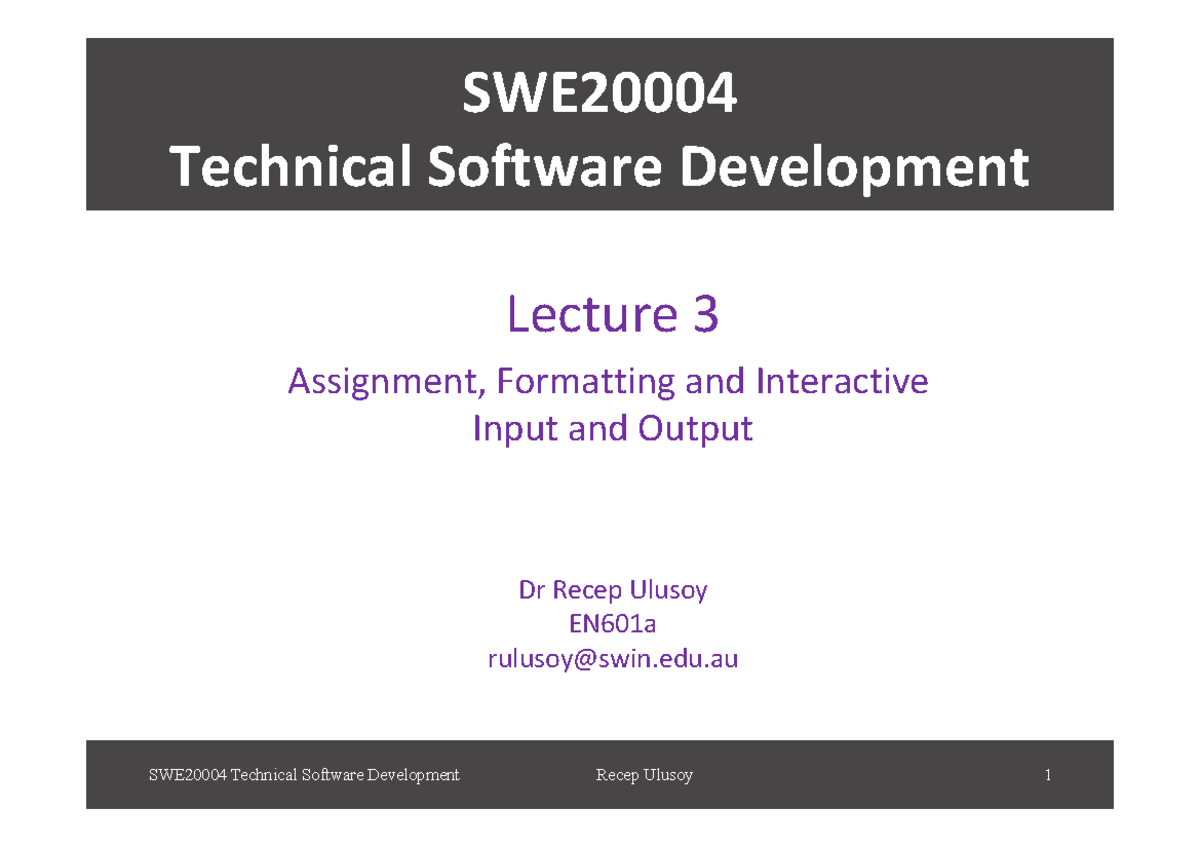Lecture 03 - SWE20004 Technical Software Development Lecture 3 ...
