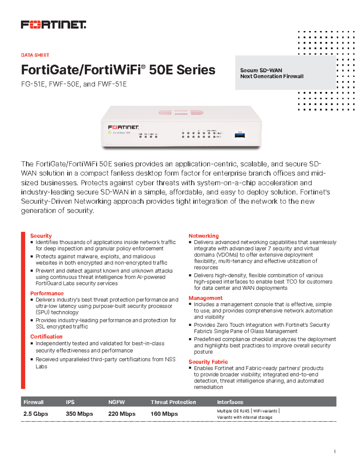 Forti Gate Forti Wi Fi 50E Series - FortiGate/FortiWiFi ® 50E Series FG ...