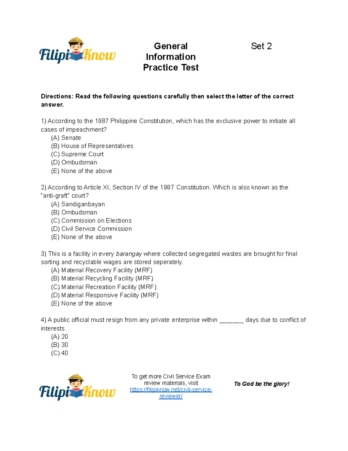 General Information Practice Test Set 2 - Information Practice Test ...