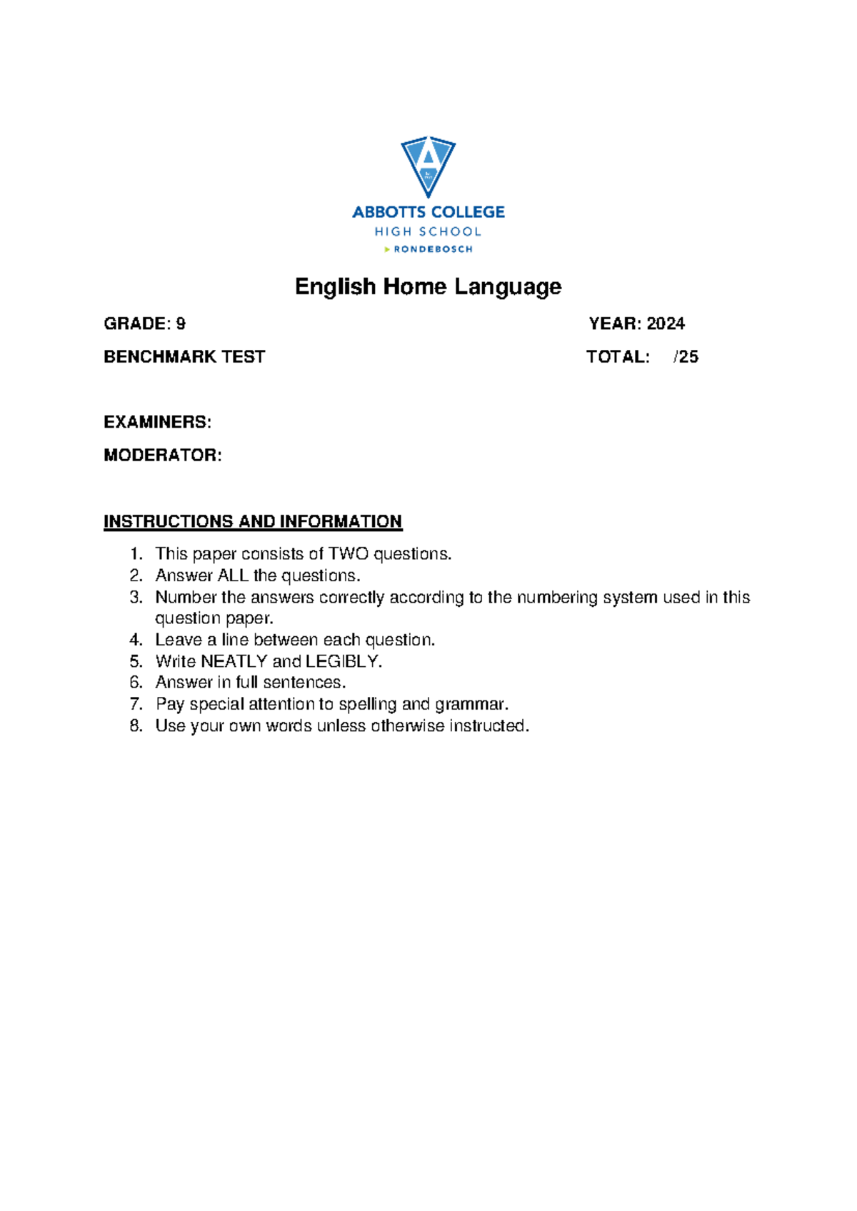 ENG - Benchmark Comp and MEMO Gr9 - English Home Language GRADE: 9 YEAR ...