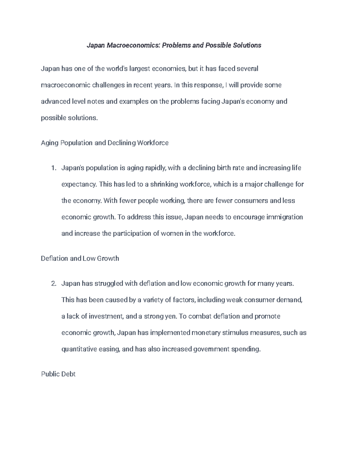 Notes on Japan Macroeconomics Problems and Possible Solutions - Japan ...