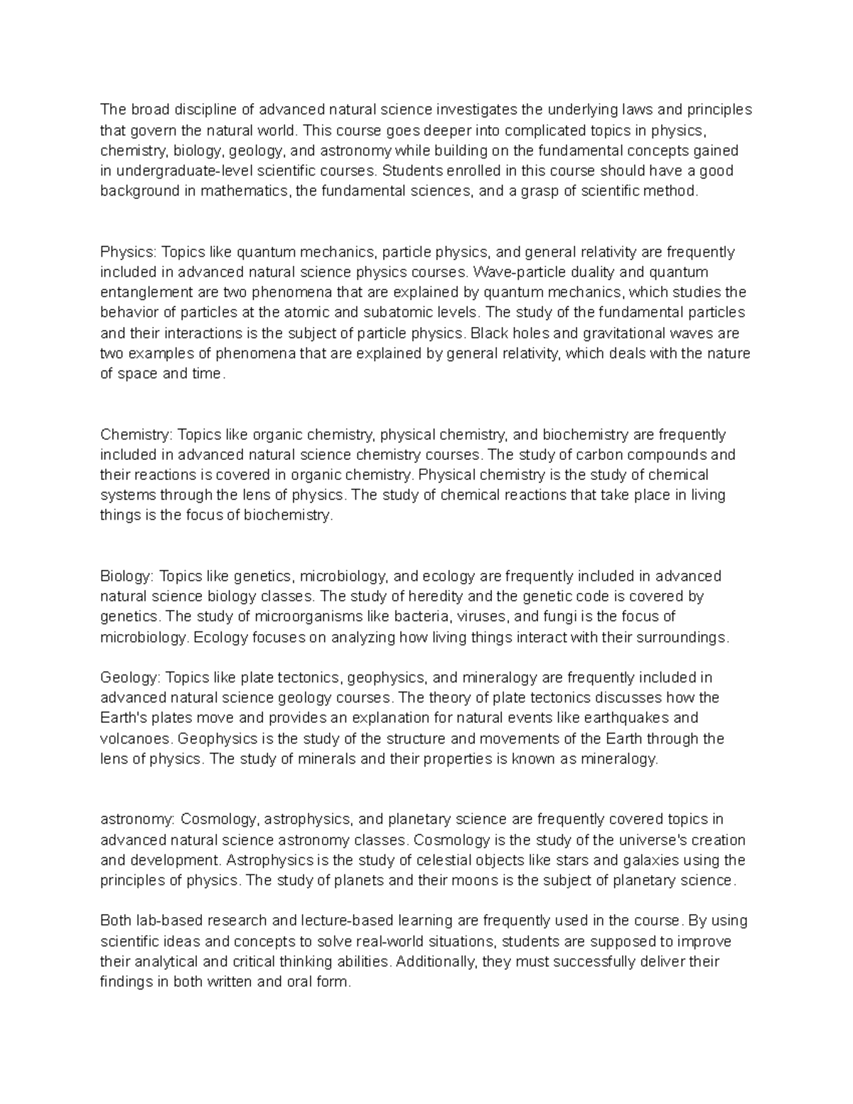 Notes on Advanced Natural Science - The broad discipline of advanced ...