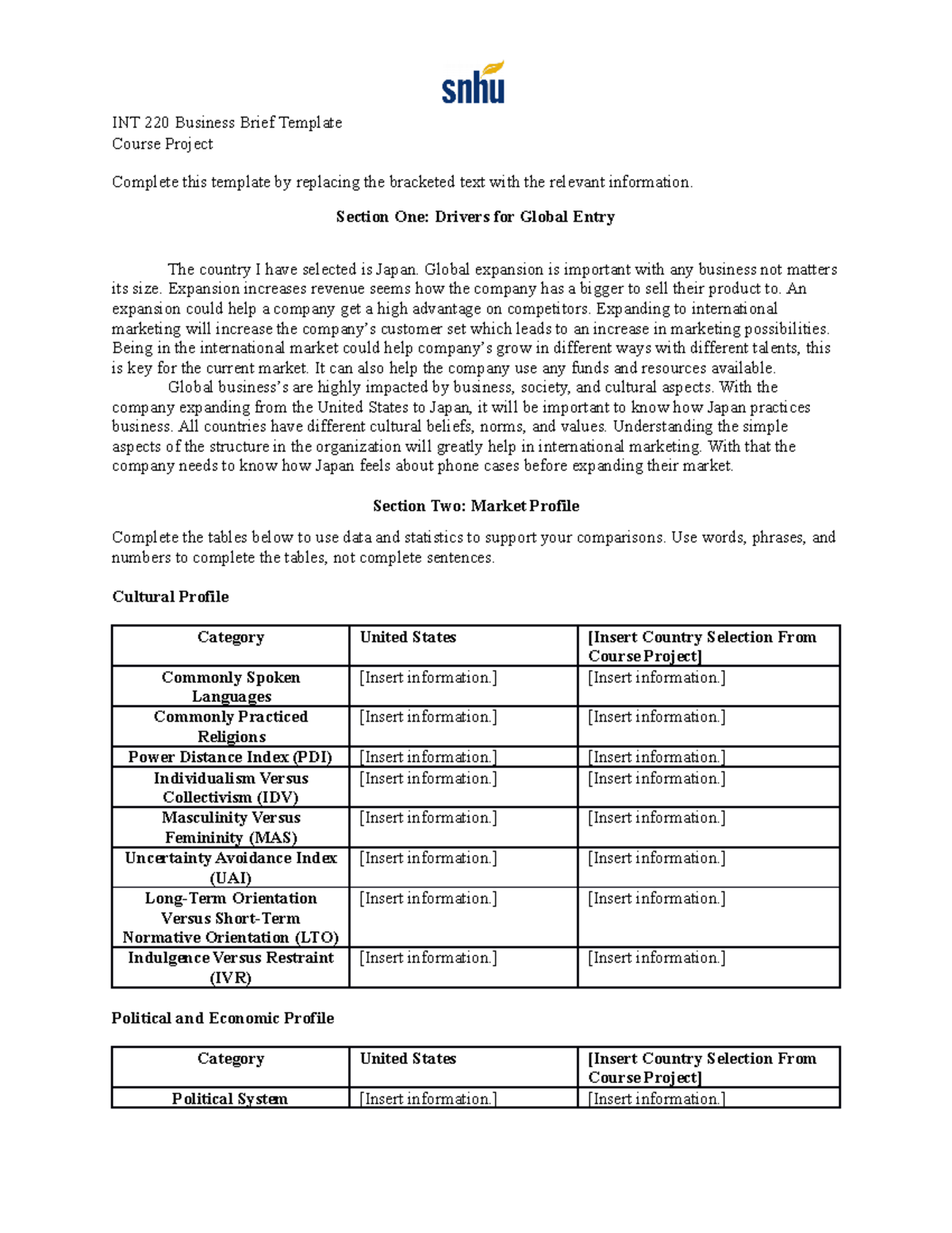 INT - Milestone for module 2. - INT 220 Business Brief Template Course ...